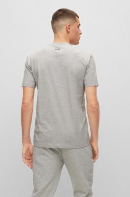 BOSS - Stretch-cotton T-shirt with circle logo prints - Light Grey