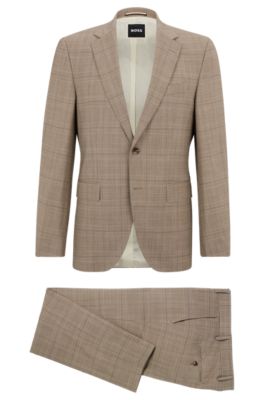 BOSS - Regular-fit suit in checked virgin wool