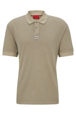 HUGO - Cotton-piqué polo shirt with logo label - Light Brown