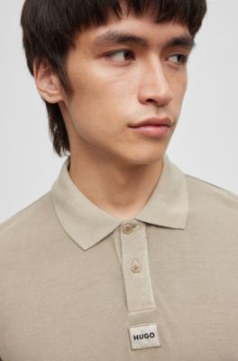 HUGO - Cotton-piqué polo shirt with logo label - Light Brown
