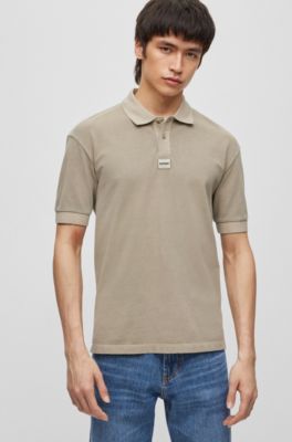 HUGO - Cotton-piqué polo shirt with logo label - Light Brown