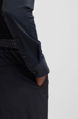 BOSS - Camisa slim fit de punto microdobby técnico elástico - Azul oscuro