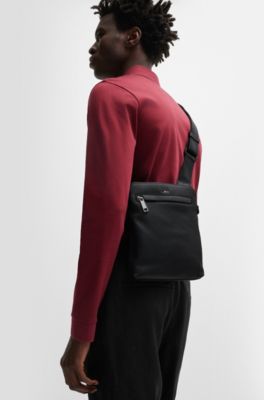 BOSS - Faux-leather envelope bag with logo and signature stripe