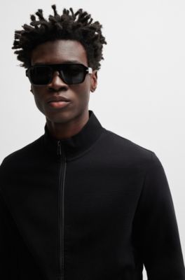 BOSS - Ottoman-structured zip-up sweatshirt with tonal side panels