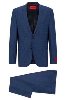 HUGO Extra-slim-fit Suit In Checked Performance-stretch