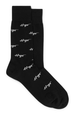 HUGO - Two-pack of regular-length socks with handwritten logos - Black