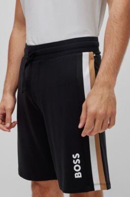 BOSS - Drawstring loungewear shorts with signature stripe and logo - Black