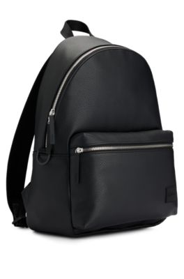 HUGO - Logo-patch backpack in grained faux leather - Black
