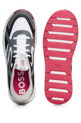 BOSS - Mixed-material lace-up trainers with tonal branding