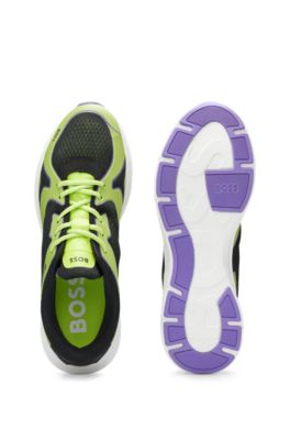 BOSS - Mixed-material trainers with mesh and branding - Light Green