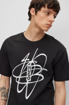 HUGO - Cotton-jersey T-shirt with graffiti-inspired artwork - Black