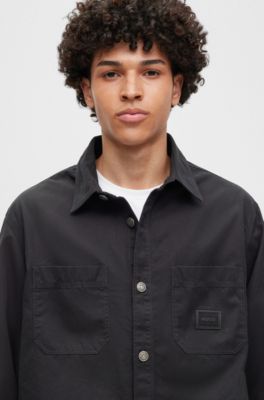 HUGO - Oversized-fit overshirt in cotton twill with patch pockets - Black