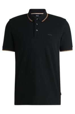 BOSS - Polo en piqué de coton avec détail logoté - Noir