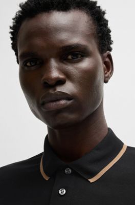 BOSS - Polo en piqué de coton avec détail logoté - Noir