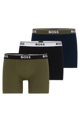 BOSS - Three-pack of stretch-cotton boxer briefs with logos - Patterned