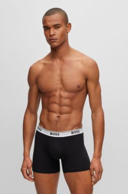 BOSS - Three-pack of stretch-cotton boxer briefs with logos - Patterned