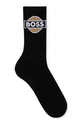 BOSS - Ribbed cotton-blend short socks with badge logo - Black