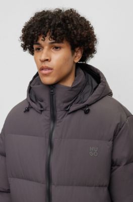 HUGO - Water-repellent down jacket with detachable hood - Dark Grey