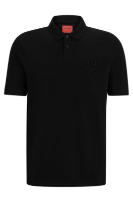 HUGO - Stacked-logo-embossed polo shirt in cotton piqué - Black