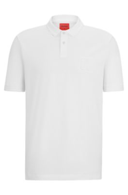 HUGO - Stacked-logo-embossed polo shirt in cotton piqué - White