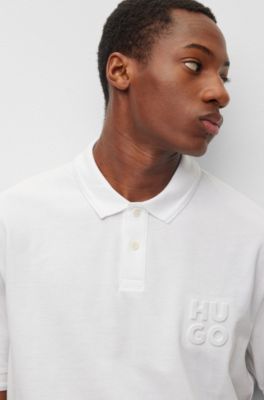 HUGO - Stacked-logo-embossed polo shirt in cotton piqué