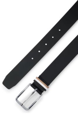 BOSS - Cinturón de piel italiana con trabilla a rayas de la marca