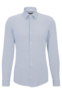 BOSS - Slim-fit shirt in patterned performance-stretch fabric