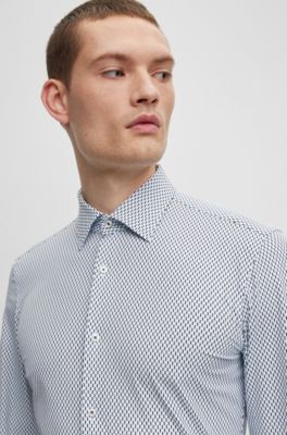 BOSS - Slim-fit shirt in patterned performance-stretch fabric