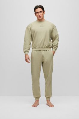 BOSS - Suede-look pajamas in cotton with embroidered logos - Light Green