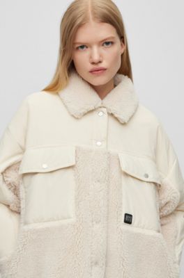 HUGO - Oversize-fit jacket in mixed materials with quilted lining - White