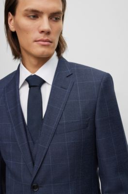 BOSS - Three-piece slim-fit suit in checked virgin wool