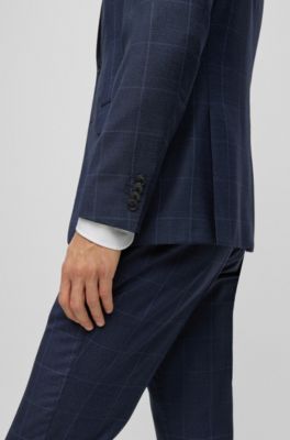 BOSS - Three-piece slim-fit suit in checked virgin wool