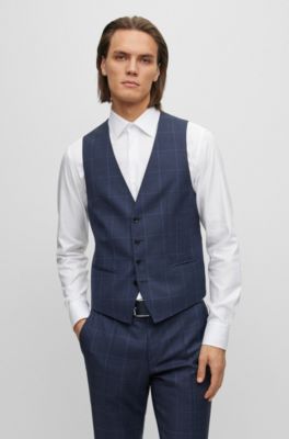 BOSS - Three-piece slim-fit suit in checked virgin wool