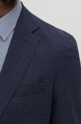 BOSS - Slim-fit suit in checked performance-stretch fabric - Dark Blue