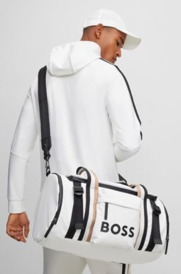 BOSS - Coated-material holdall with detachable key hook - White