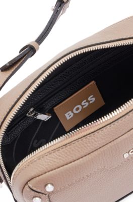 BOSS - Grained-leather crossbody bag with branded hardware
