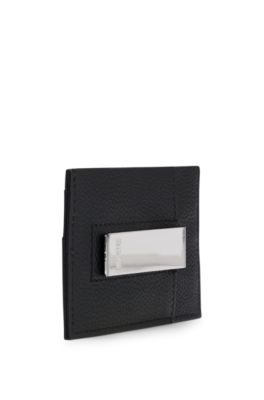 BOSS - Brass money clip with card holder in grained leather