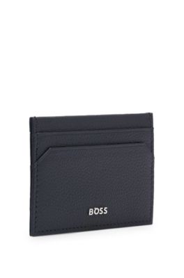 BOSS - Tarjetero de piel granulada con letras de logo - Gris