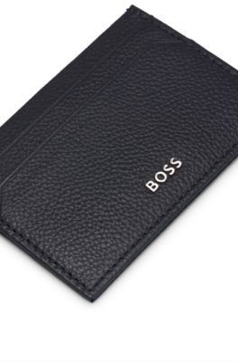 BOSS - Tarjetero de piel granulada con letras de logo - Gris