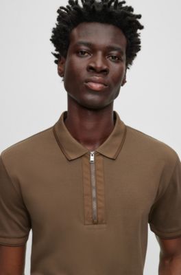 BOSS - Mercerized-cotton polo shirt with zip placket