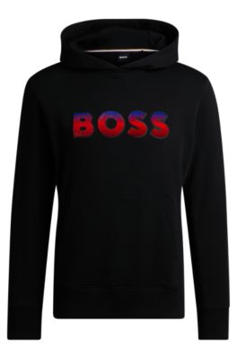 BOSS - Cotton-terry regular-fit hoodie with degradé logo