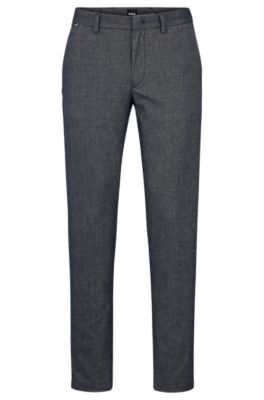 BOSS - Slim-fit micro-patterned chinos with brushed finish - Dark Blue
