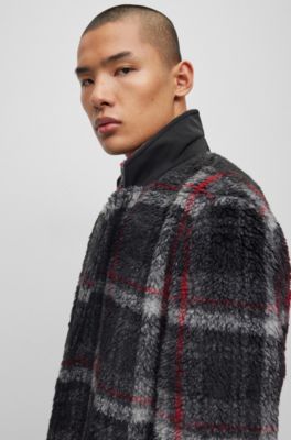 HUGO - Regular-fit coat in checked teddy fabric