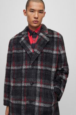 HUGO - Regular-fit coat in checked teddy fabric