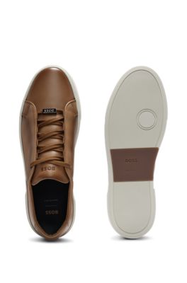 BOSS - Leather trainers with branded lace loop