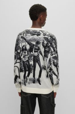 HUGO - Jersey relaxed fit con jacquard de la marca y cuello redondo