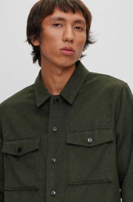 HUGO - Oversize-fit overshirt with red logo label