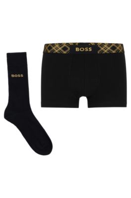 BOSS - Stretch-cotton socks and trunks set with sparkly trims - Black