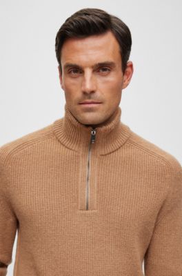 BOSS - Camel-hair sweater with zip neckline - Beige
