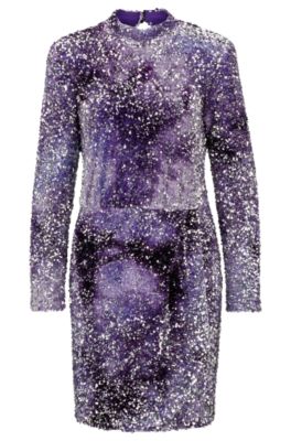 BOSS - Robe Slim Fit à sequins et plis sur le devant - Violet clair